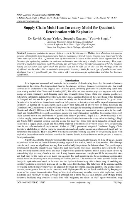 Pdf Supply Chain Multi Item Inventory Model For Quadratic Deterioration With Expiration Dr