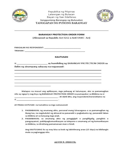 Barangay Protection Order Form Pdf
