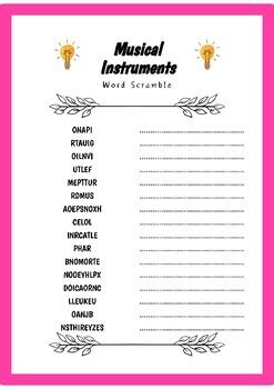 Musical Instruments Word Scramble Challenge Worksheet Ready To Go