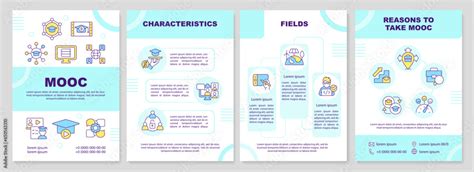 2d Blue Mooc Brochure Template Leaflet Design With Multicolor Thin Linear Icons 4 Vector