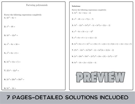 Factoring Polynomials Different Cases Worksheet With Detailed Solutions Teaching Resources