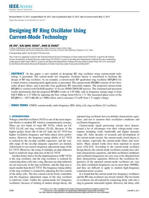 Designing Rf Ring Oscillator Using Current Mode Technology Pdf Electronic Oscillator