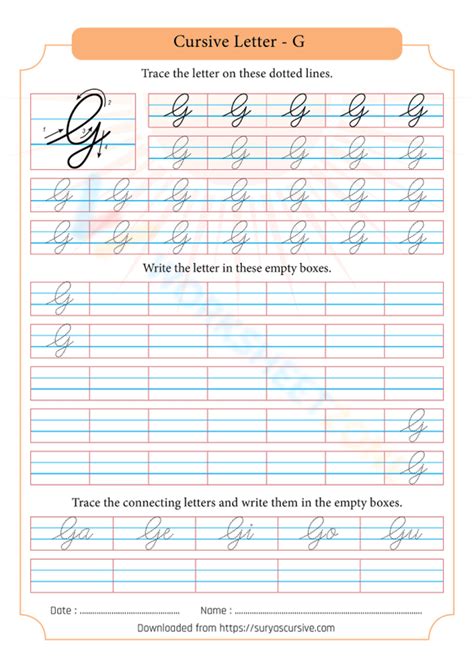 Cursive Capital Letter G Worksheet
