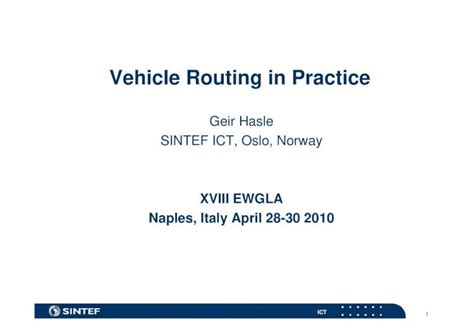 Pdf Vehicle Routing In Practice Sintef · The Vehicle Routing