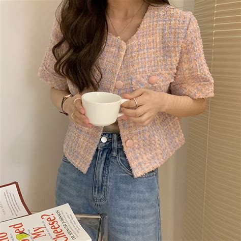 코코블랑 7천장돌파 무드 반팔 트위드 자켓