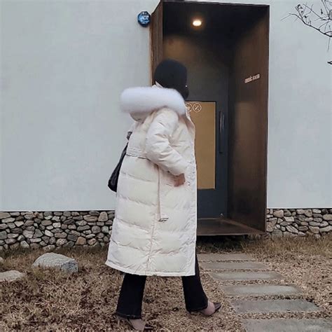 [sale] 리얼 폭스퍼 오리털 벨트 덕다운 후드 롱 패딩 에이블리