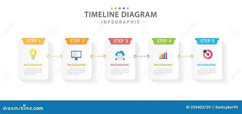 Infographic 5 Steps Modern Timeline Diagram Calendar With Rectangle Title And Icon Stock Vector