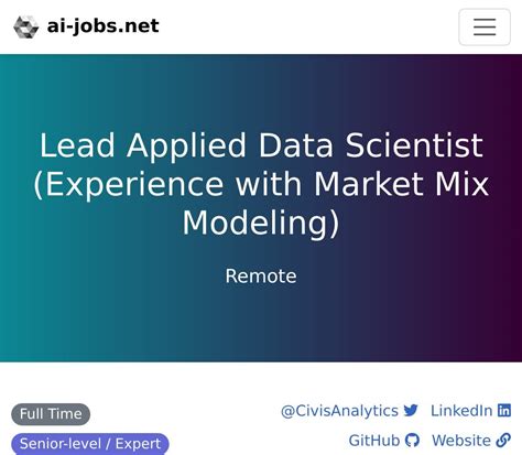 Hiring Lead Applied Data Scientist Experience With Market Mix