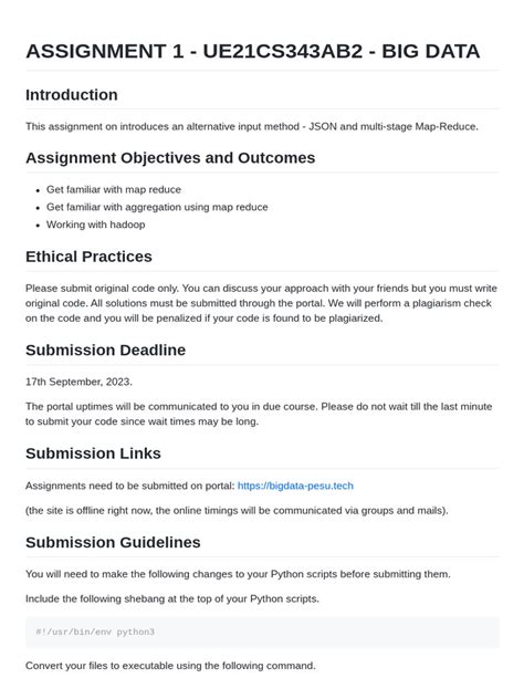 Assignment 1 Ue21cs343ab2 Big Data Pdf Apache Hadoop Map Reduce