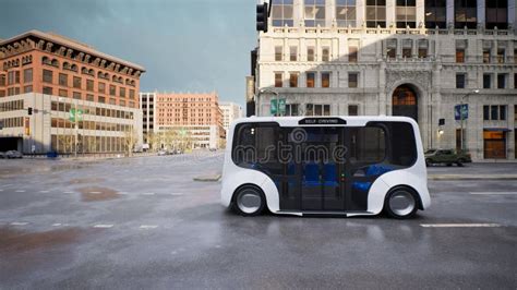 Autonomous Electric Bus Self Driving On Street Smart Vehicle Technology Concept 3d Render