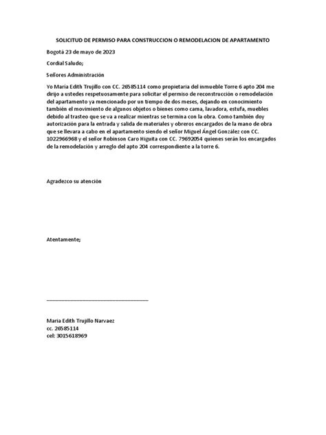 Solicitud De Permiso Para Construccion O Remodelacion De Apartamento Pdf