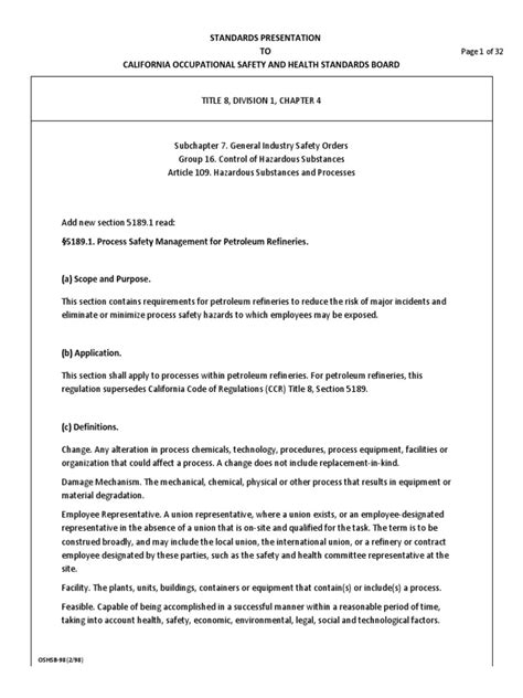 Process Safety Management For Petroleum Refineries Proposed