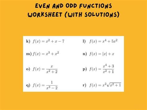 Even And Odd Functions Worksheet With Solutions Teaching Resources