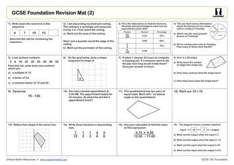 Gcse Foundation Revision Mat 2 Worksheet Gcse Maths Revision Worksheets Pdf