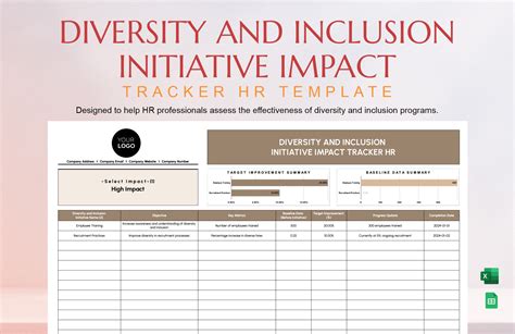 diversity and inclusion initiative impact tracker hr template in excel