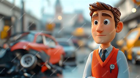 3d Animation Featuring An Insurance Agent At A Car Crash Scene Handling A Claim With A Realistic