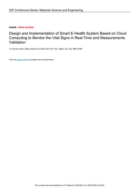 Pdf Design And Implementation Of Smart E Health System Based On Cloud Computing To Monitor The