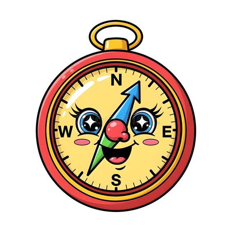 Cute Smiling Cartoon Compass Character Stock Illustration