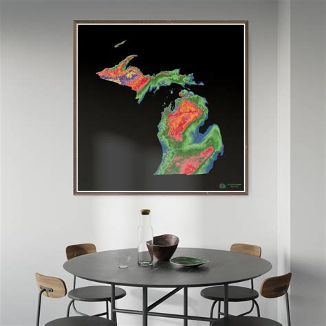 Michigan Elevation Map Black Fine Art Print Grasshopper Geography