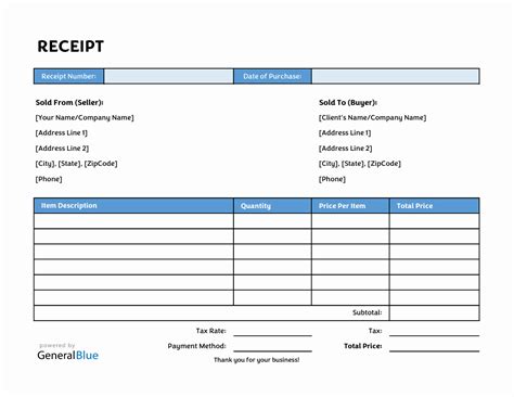 Free Excel Receipt Templates