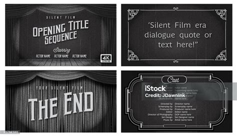 Set Of Black And White Retro Silent Film Title Screens Template Designs
