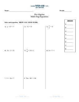 Multi Step Equations Worksheet Activity Combine Like Terms