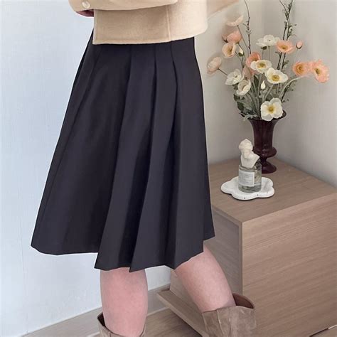 리아데 플레어스커트 미디 플리츠 스커트 베이지 키작녀 스커트