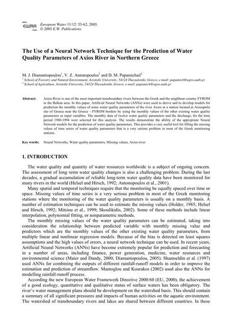Pdf The Use Of A Neural Network Technique For The Prediction Of Water