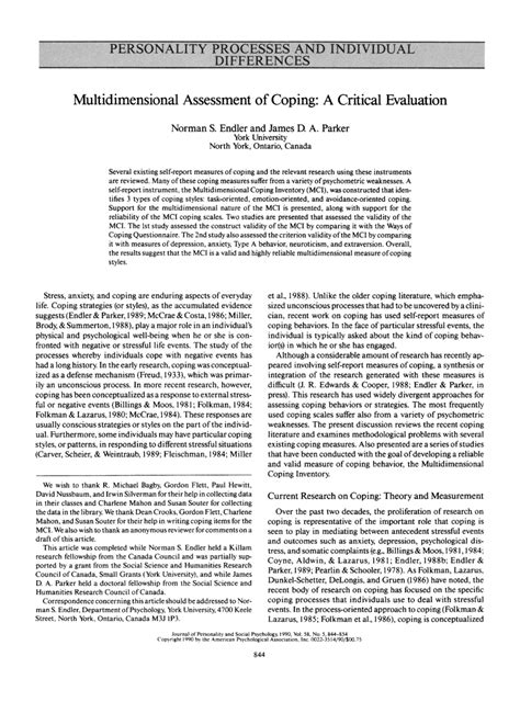 Pdf Multidimensional Assessment Of Coping A Critical Evaluation