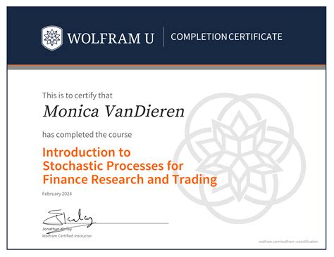 Wolfram U Certificate Introduction To Stochastic Processes For Finance