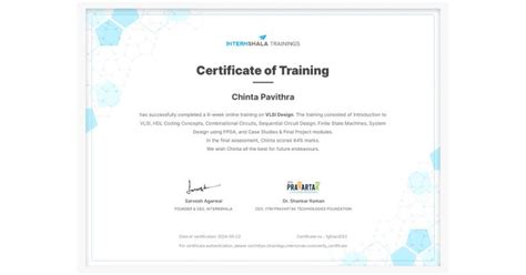 chinta pavithra on linkedin successfully completed the vlsi design training from internshala