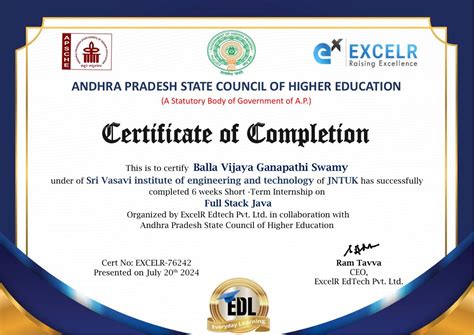 balla vijay ganapathi swamy on linkedin fullstackjava internship continuouslearning excelr