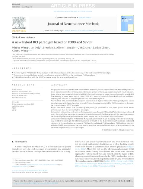 Pdf A New Hybrid Bci Paradigm Based On P300 And Ssvep