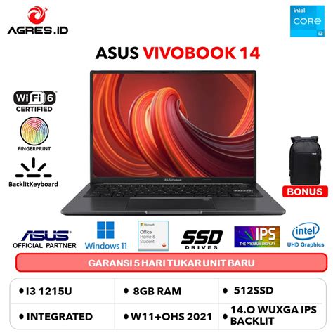 Jual Asus Vivobook 14 A1405za Vips351 I3 1215 8gb 512ssd W11ohs 140