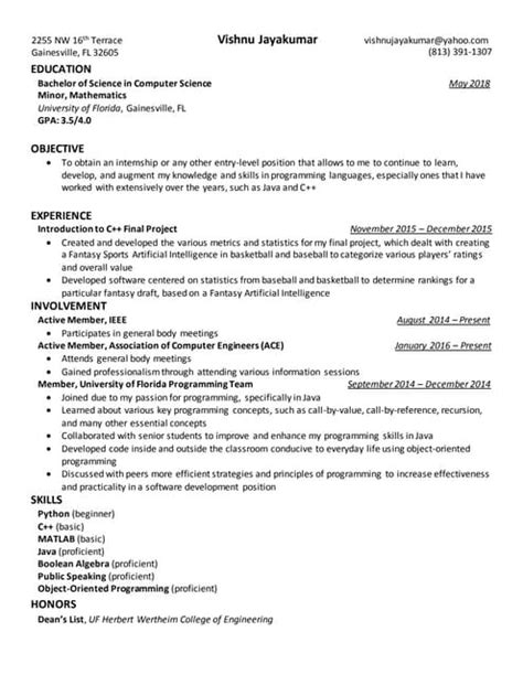 Fall 2016 Resume Vishnu Jayakumar Docx Programming Languages Computing