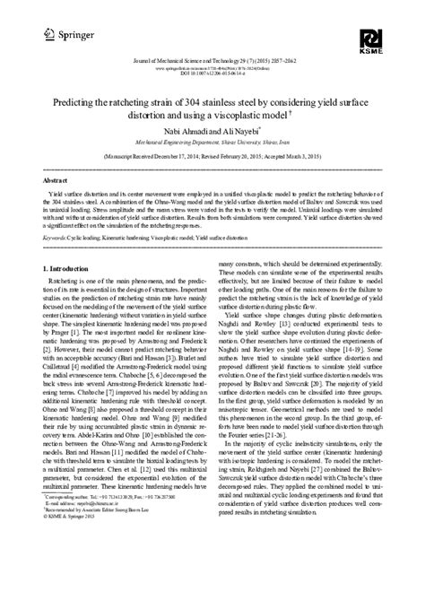 Pdf Predicting The Ratcheting Strain Of 304 Stainless Steel By Considering Yield Surface