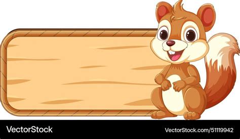 Cartoon Squirrel Beside An Empty Wooden Sign Vector Image On