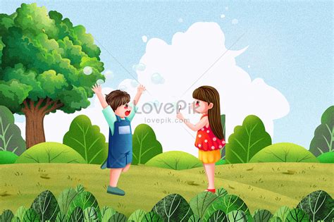 رسم اطفال يلعبون في الحديقة