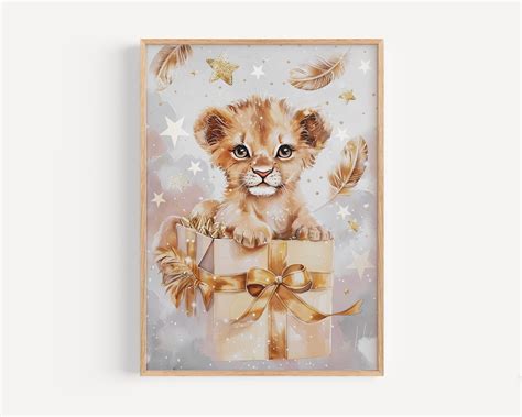 Optically Variable Paint Posters Adorable Lion Cub In A T Box