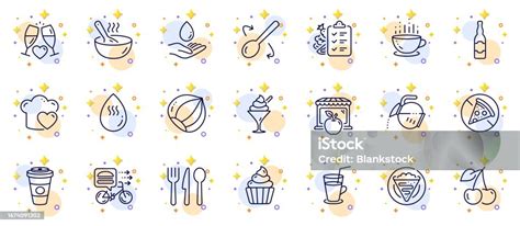 웹 응용 프로그램에 대한 음식 배달 시장 및 커피 컵 라인 아이콘의 개요 집합입니다 픽토그램 아이콘입니다 벡터 3차원 형태에 대한 스톡 벡터 아트 및 기타 이미지 Istock