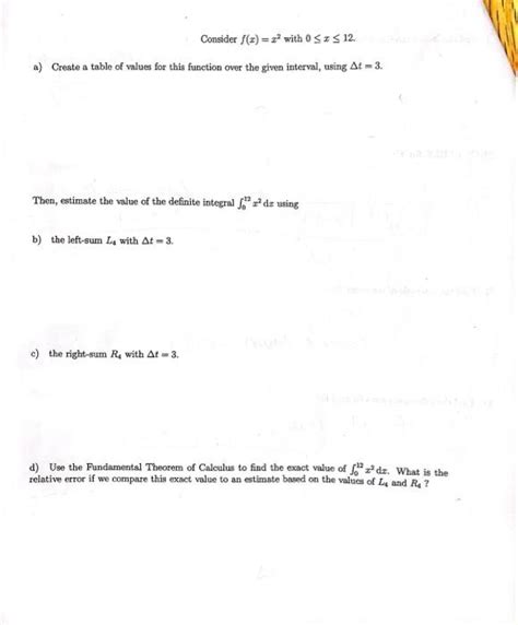 solved consider f x x2 with 0≤x≤12 a creste a table of