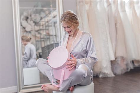 Beautiful Woman With A Gift Box Stock Image Image Of Pajamas Smiling