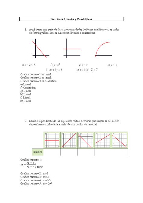 Taller De Funcion Lineal Y Cuadratica Funciones Lineales Y