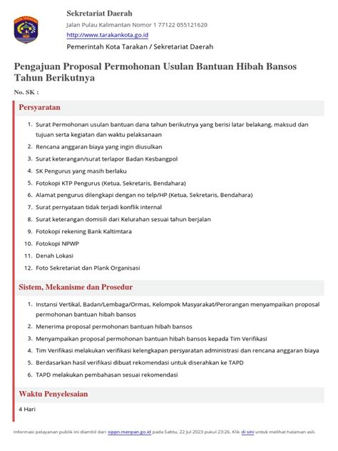 Unduh Standar Pelayanan Pengajuan Proposal Permohonan Usulan Bantuan Hibah Bansos Tahun
