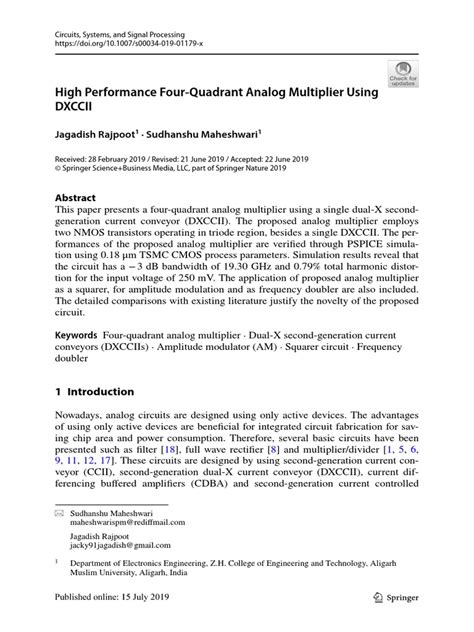 Four Quadrant Multiplier Cmos Pdf Cmos Mosfet