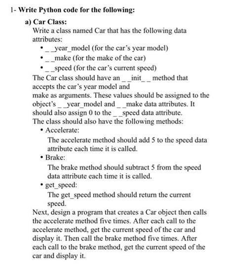 Solved 1 Write Python Code For The Following A Car Class Chegg Com