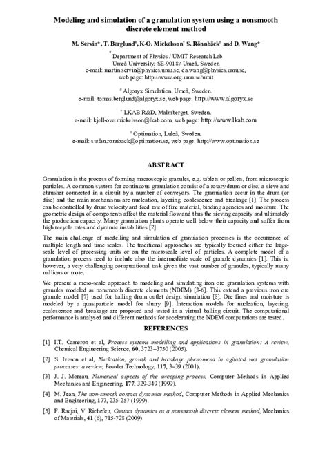 Pdf Modeling And Simulation Of A Granulation System Using A Nonsmooth Discrete Element Method