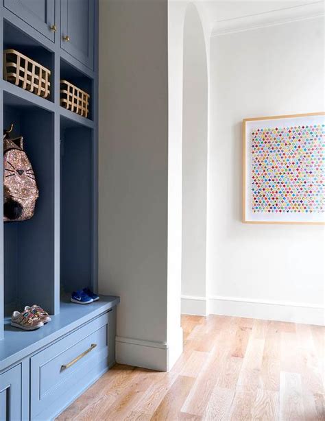 Blue Open Mudroom Lockers With Storage Drawers Transitional Laundry