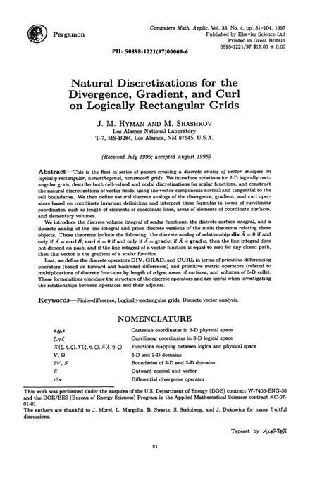Pdf Natural Discretizations For The Divergence Gradient And Curl On Logically Rectangular Grids