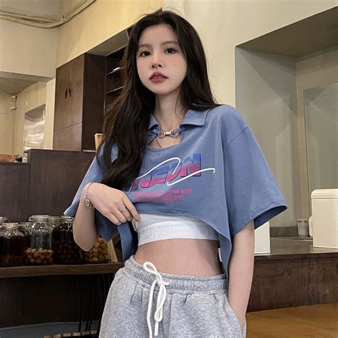 하프닌 페스티벌이너탑증정 네오 워터밤 흠뻑쇼 블루 파랑 레터링 카라 언발 컷팅 캐주얼 유니크 스트릿 Y2k 블록코어 원마일룩 버클 오버핏 루즈 여름 썸머 크롭티 크롭